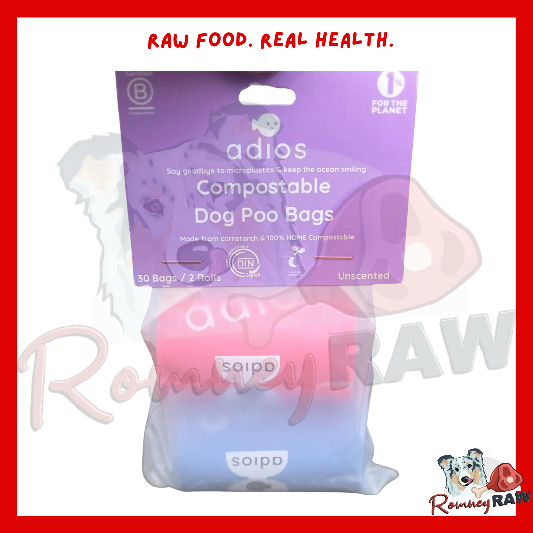 Adios Plastic Compostable Dog Poo Bags - 2 Rolls - 30 bags – Romney Raw