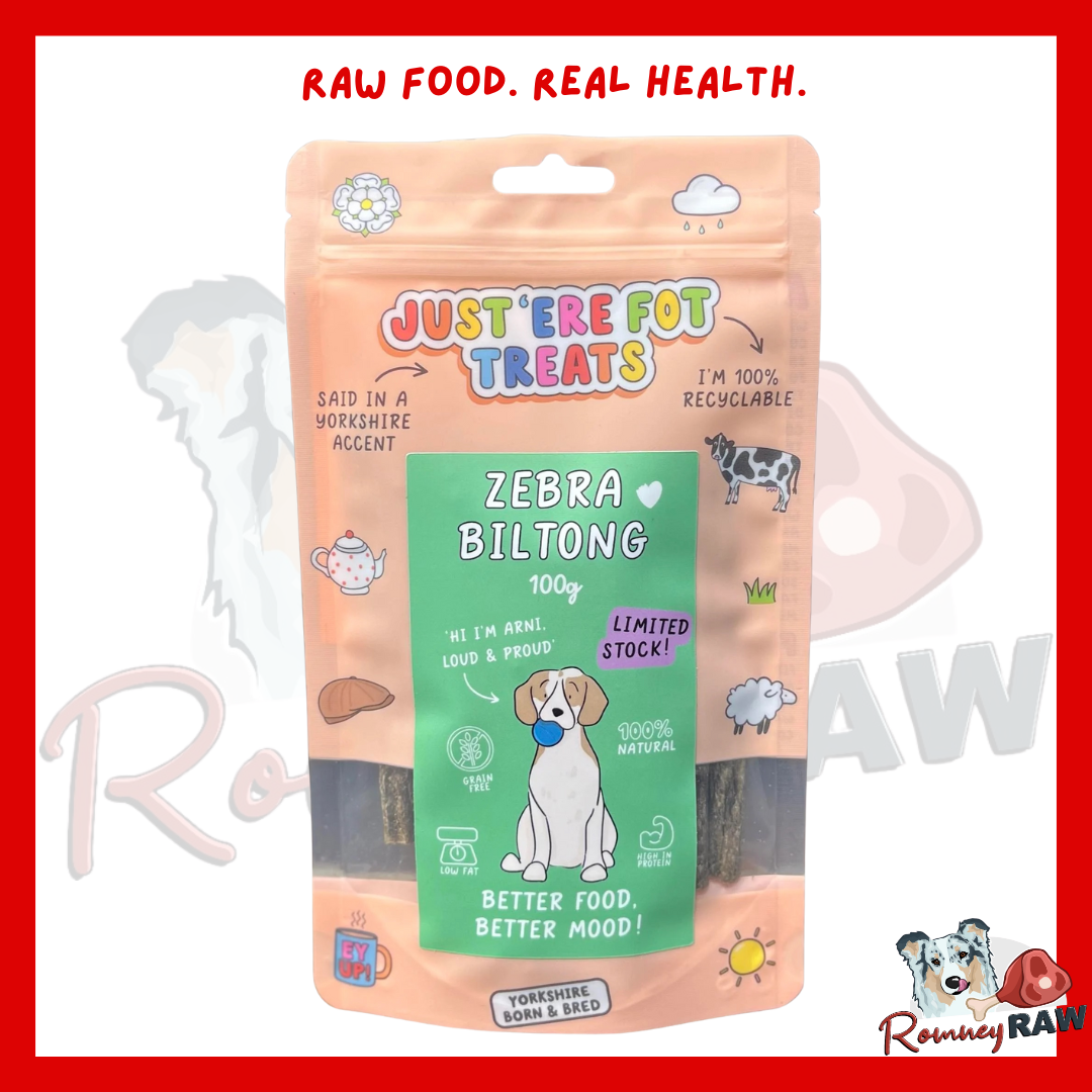 Just 'Ere Fot Treats - Zebra Biltong Bars - 100g – Romney Raw