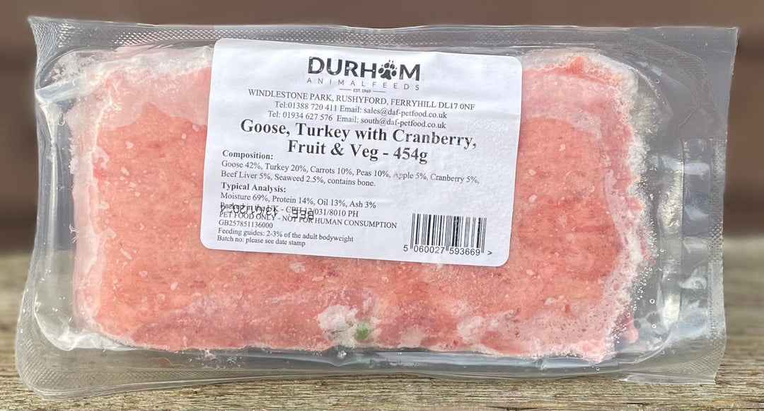 Durham Animal Feeds Goose, Turkey, Fruit & Veg Mince 454g – Romney Raw